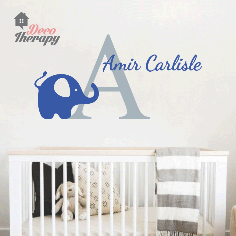 Customized Name Dominic & Letter With Elephant Design Wall Sticker ...